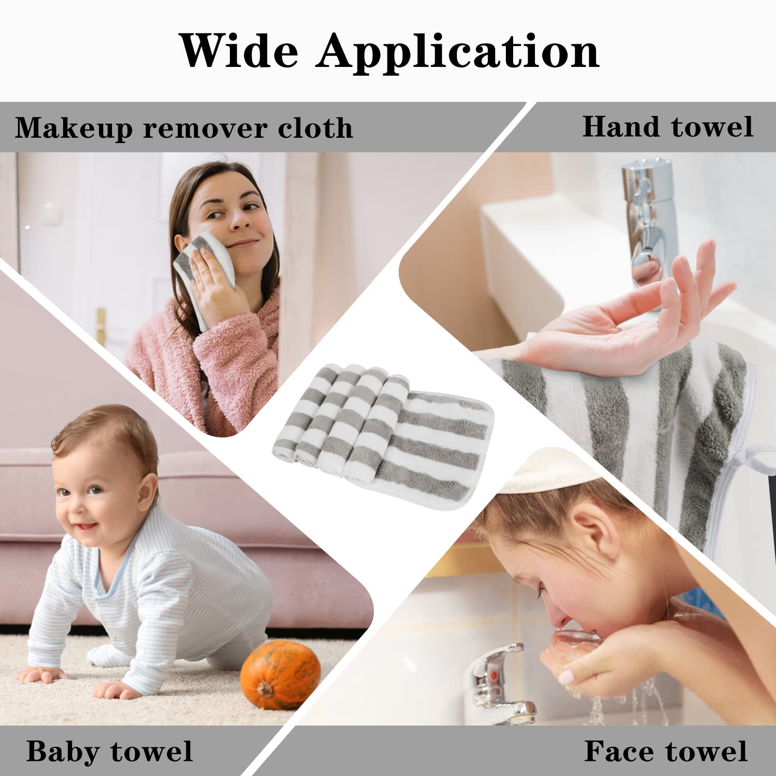 SUNLAND Microfiber Face Makeup Remover Cloths Reusable Facial Cleaning Towel Ultra Soft Washcloths 8inchx16inch,Grey Stripes 4 Pack