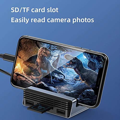 WJCCY USB C Hub Type-C Docking Station Type-C to 4K HDMI-Compatible PD SD/TF Card Reader RJ45 Phone Holder Stand