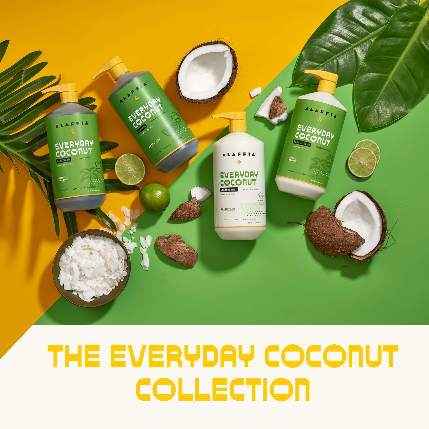 Alaffia EveryDay Coconut Shampoo and Conditioner - For Normal to Dry Hair, Cleanses, Hydrates and Moisturizes with Shea Butter & Ginger, Coconut Lime, 32 Fl Oz Each