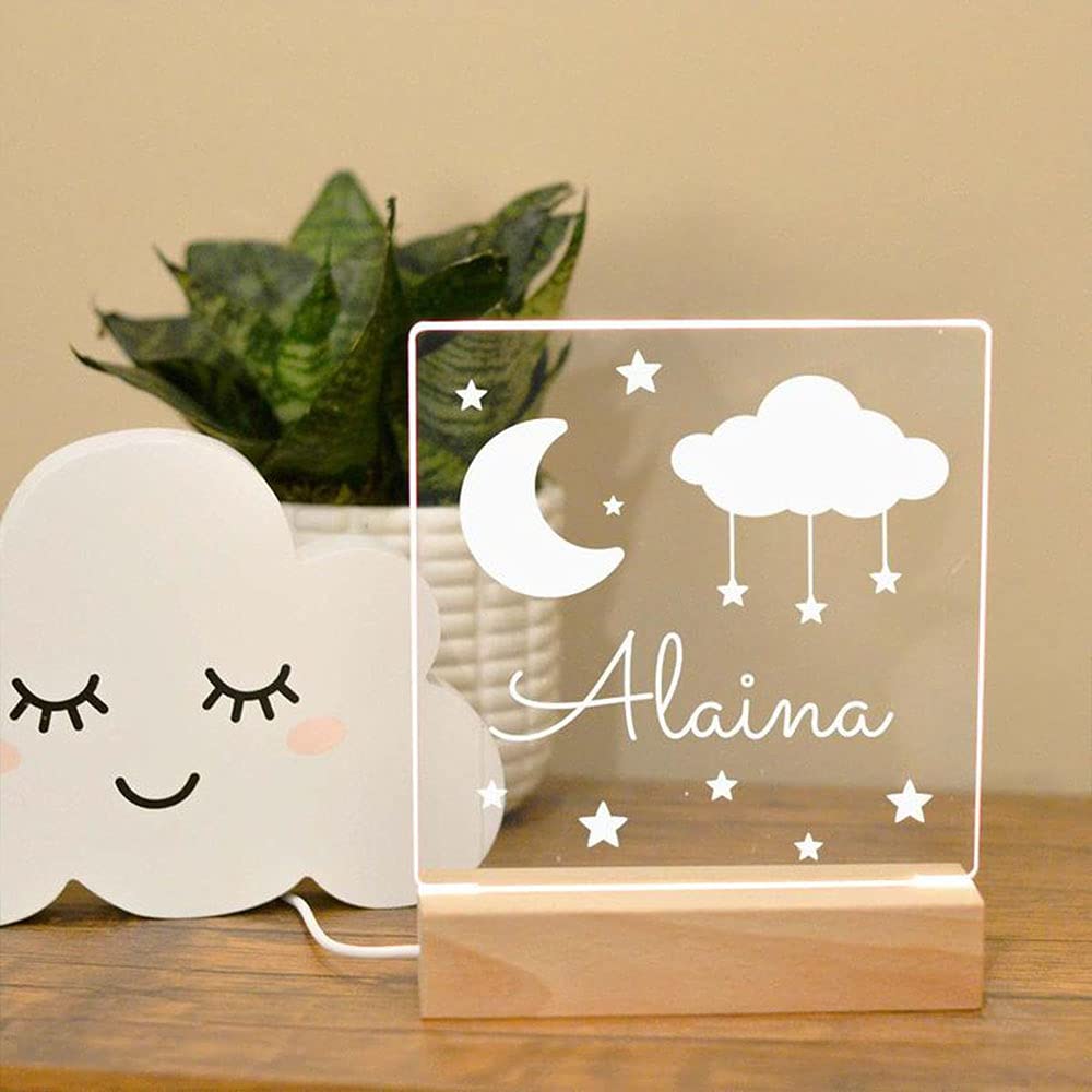 souleather Moon and Stars Custom Name Kids Bedroom, Nursery Personalized Night Light, Childs Playroom, Gift for Kids