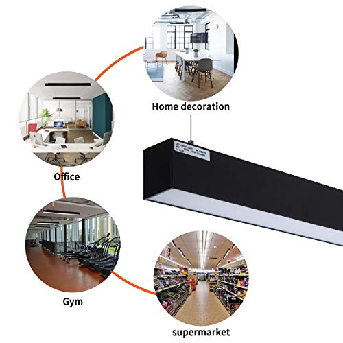 4ft LED Linear Light Fixtures Architectural Suspended Light with Plug, 4FT 45W Black Finish 0-10V Dimmable Office Lighting Fixture for Residential and Commercial Places, 4800lm, ETL 100-277V