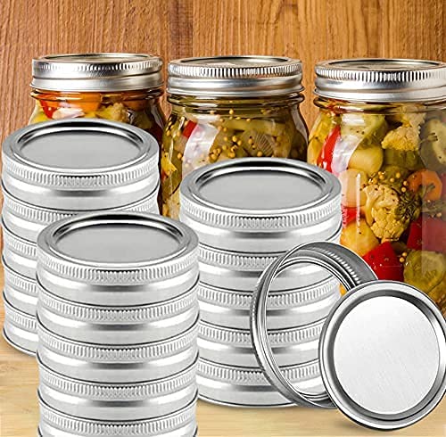100Pcs/50 sets Canning Jar Lids and Rings Wide mouth, Split-type Lids with Silicone Seals Rings Leak Proof and Secure Canning Jar Caps