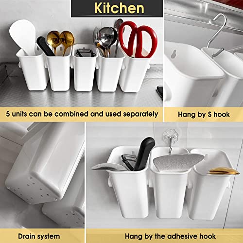 bystie Hanging Refrigerator Organizer, Desk Organization,Kitchen Storage & Bathroom Organizer, Makeup Organizer,Combinable 5 Pieces with Drain System, Stainless&Adhesive Hooks Included, BPA-free,White