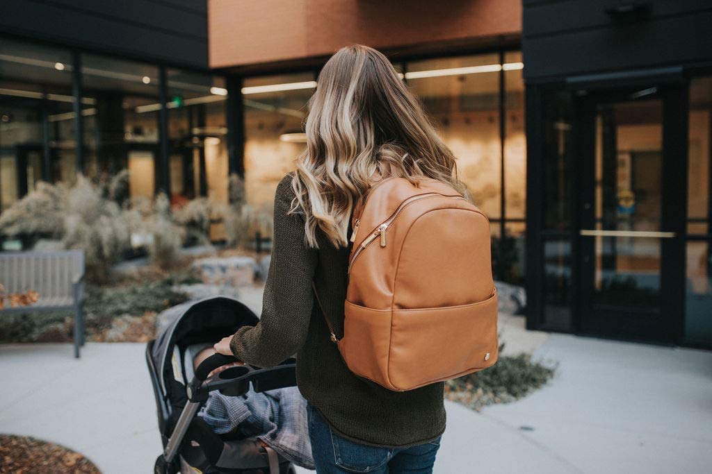 Little Unicorn Skyline Backpack β Diaper, Work, Travel Bag with Changing Pad - Premium Vegan Leather β Lightweight & Durable Design β 5 Interior Pockets β Easily Wipes Clean (Cognac)