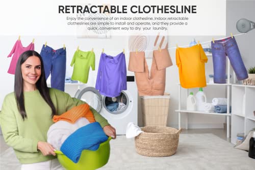 Ever Variety Retractable Clothesline Indoor and Outdoor Cord 49 Feet, Heavy Duty 30lbs Weight Capacity Clothes Line Retracting Indoor, Space Saving and Easy Installation Laundry Extendable Clothesline