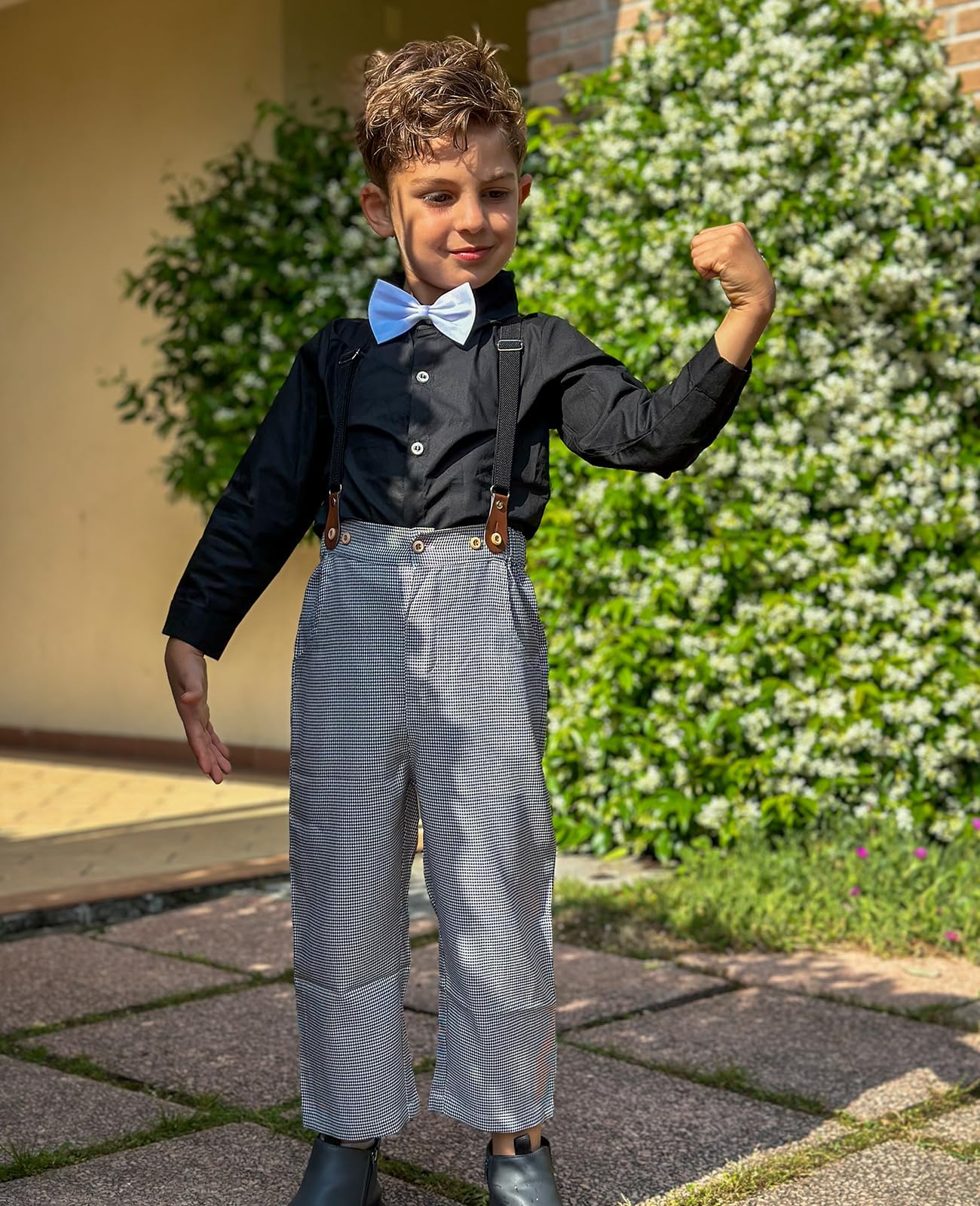 Volunboy Boys Clothes Set Toddler Gentlemen Wedding Suit Long Sleeve Bow Tie Shirts Suspenders Pants Ring Bearer Outfits (Black, 2-3T)