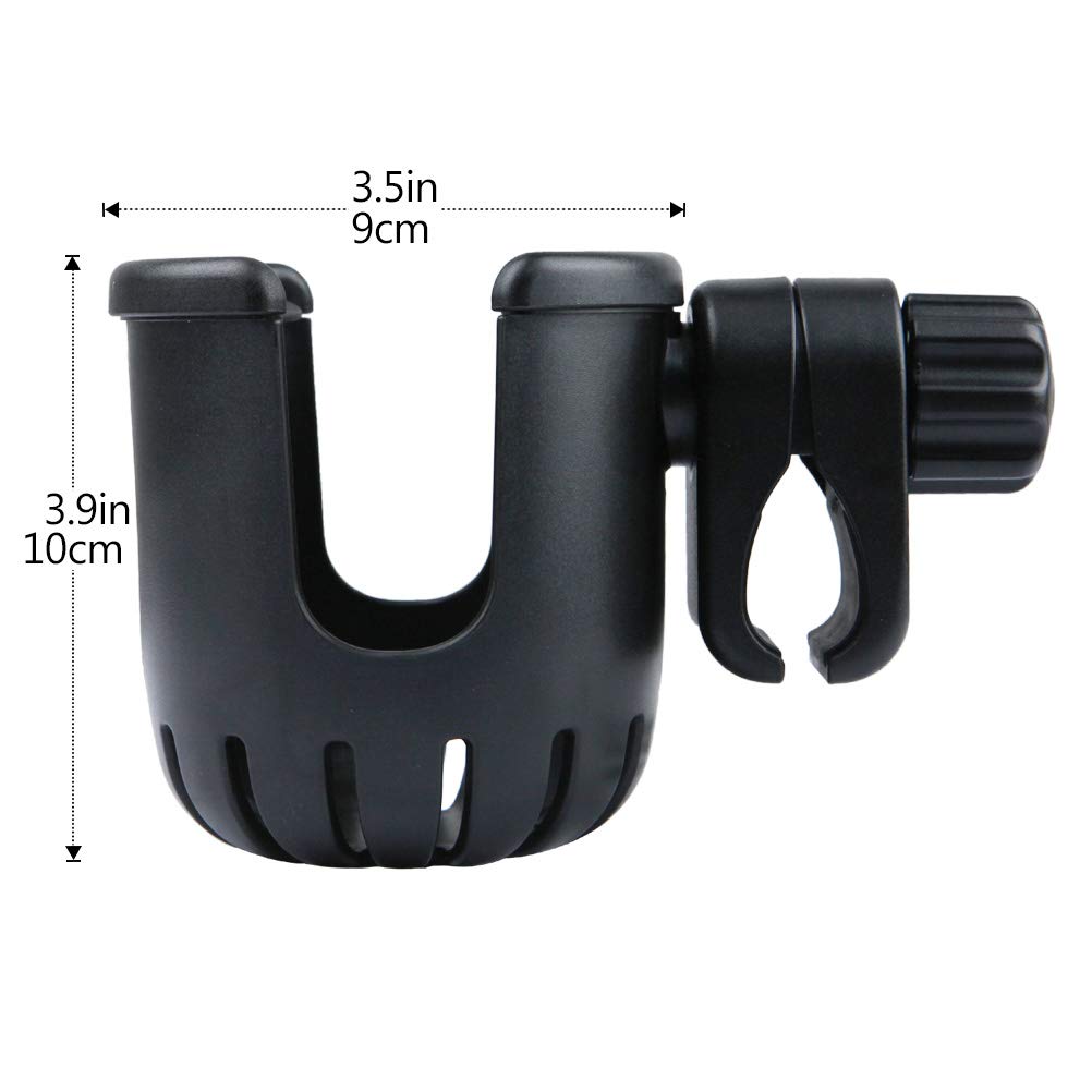 Universal Cup Holders for Bikes and Strollers, Drink Holders for Trolleys and Wheelchairs with 360-degree Rotation (Black, 1 Piece)