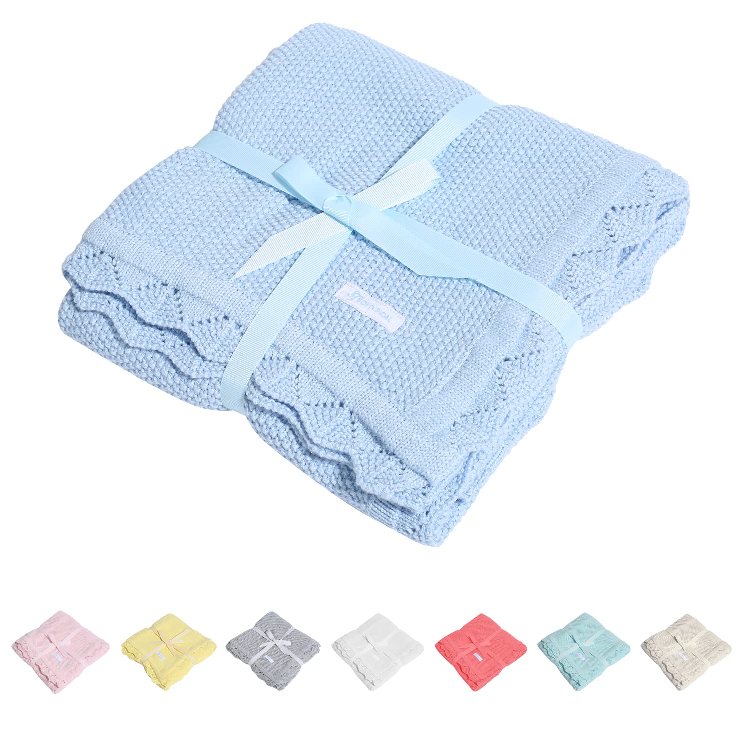 100% Cotton Baby Blanket Knit Lace Soft Warm Toddler Blanket, 30 x 40 Inches,Blue