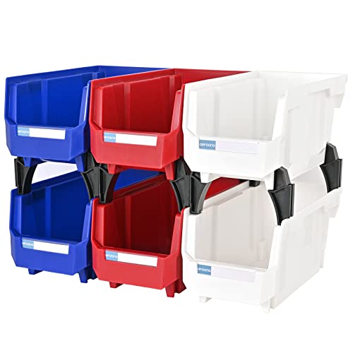 AERCANA Wall Mounted Hanging Bins Plastic Stackable Storage Bins Parts Storage Organizer Garage Storage Bins for long parts(Blue, L10.6 inch*W5.5 inch*H5 inch)