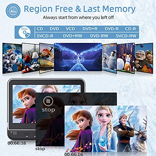 10.1" Car DVD Player with Headrest Mount, ARAFUNA Headrest DVD Player with Headphone, HDMI Input, 1080P Video Support, Clamshell Design & Bottom Speakers, AV in/Out, USB/SD, Regions Free, Last Memory