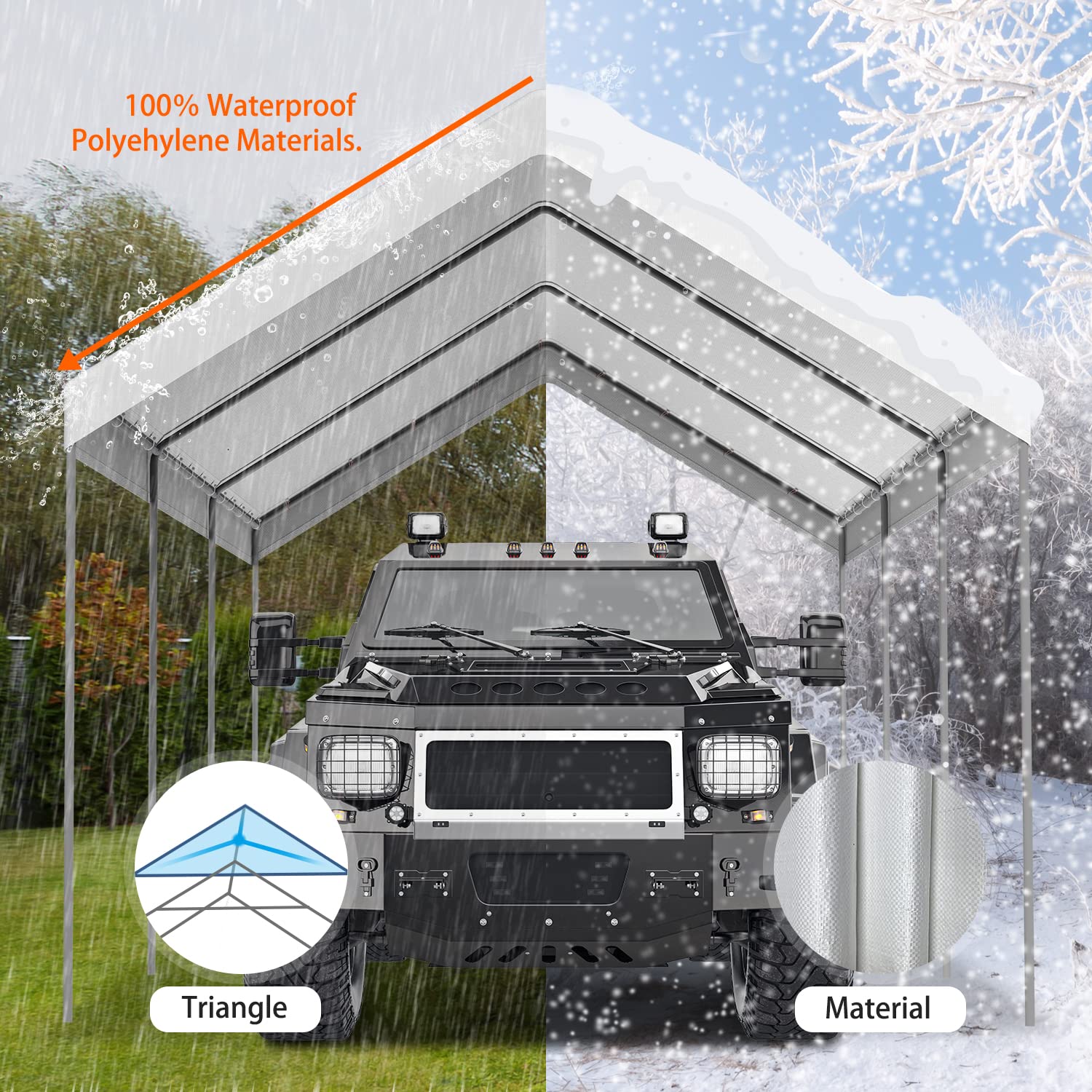 10x20 ft Carport Car Replacement Canopy Cover for Tent Party Top Garage Shelter with 26 Ball Bungees(Only Cover, Frame Not Included), white