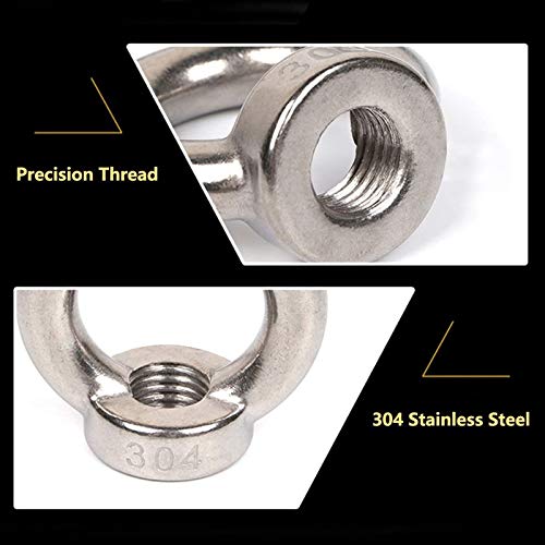 2 Pcs Lifting Eye Nut M12 Female Thread 304 Stainless Steel Round Shape for Rope Fitting (M12,2 Pcs)