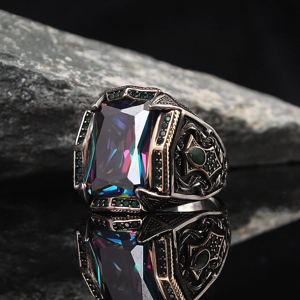 925 Sterling Silver Mens Ring, MysticTopaz GemStone Handmade Men Silver Ring, Turkish Silver Ring gifts for men handmade rings valentines day gifts for him