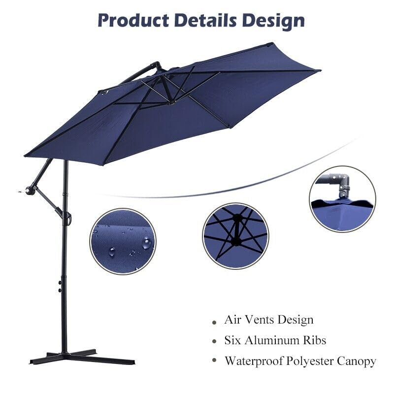10 ft Hanging Umbrella Outdoor Market Umbrella Cantilever Garden Sun Shade (Blue)