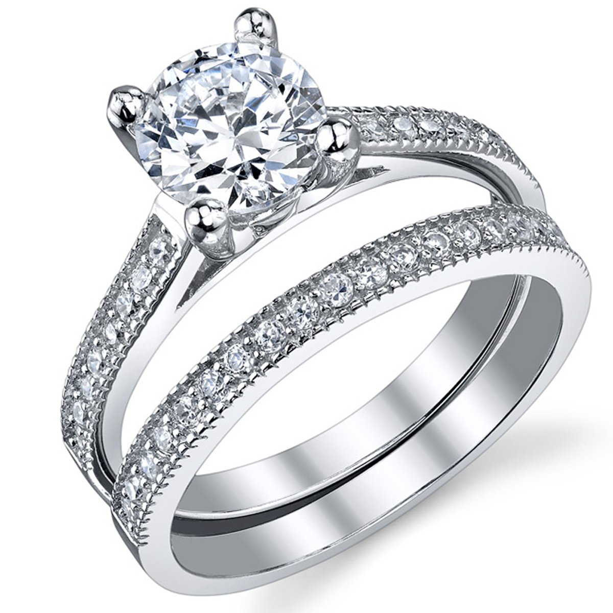 1.25 Carat Round Brilliant Cubic Zirconia Sterling Silver 925 Wedding Engagement Ring Band Set 7