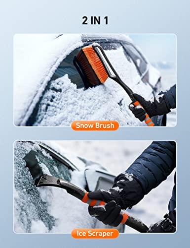AstroAI 2 Pack 27" Snow Brush and Detachable Deluxe Ice Scraper with Ergonomic Foam Grip for Cars (Heavy Duty ABS, PVC Brush)
