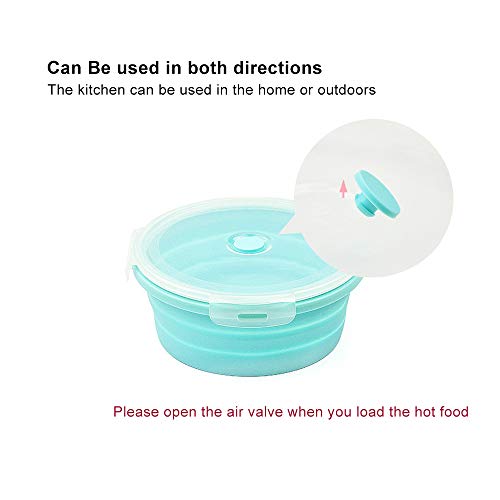 Collapsible Bowls, GLE2016 Silicone Collapsible Food Storage Containers with Lids for Camping, Round Silicone Lunch Containers, Microwave, Dishwasher and Freezer Safe (4, Blue)