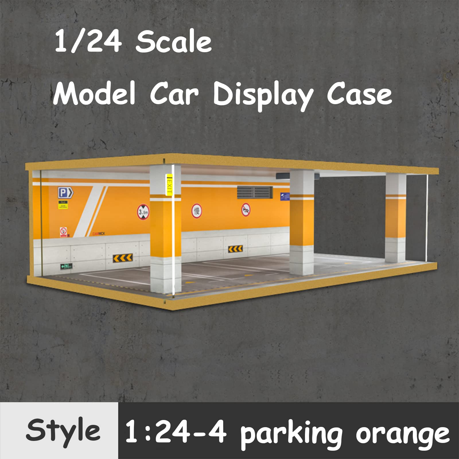 1/24 Scale Die-cast Car Garage Display Case with Clear Acrylic Cover and LED Lighting for 4 Parking Space (1:24-4 Parking Green)
