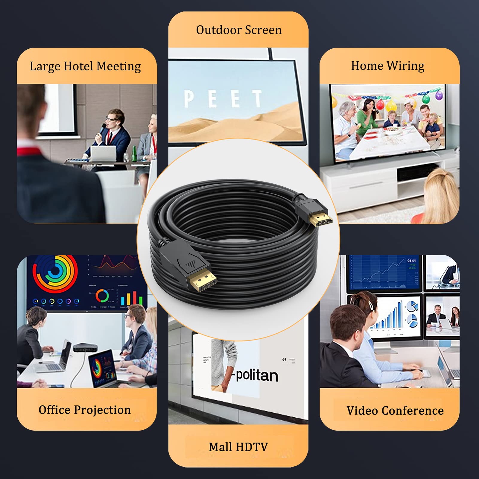 4K DisplayPort-DP to HDMI Cable 25FT, UVOOI 25 Feet Display Port to HDMI Cable Adapter, 4K&3D, 28AWG, 7.62M for HDTV, Monitor, Projector