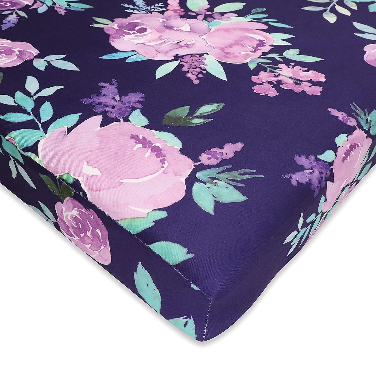 Girl Crib Sheet and Changing Pad Cover, Purple Flower Nursery Bedding, Flower Sheets for Baby Toddler Mattress
