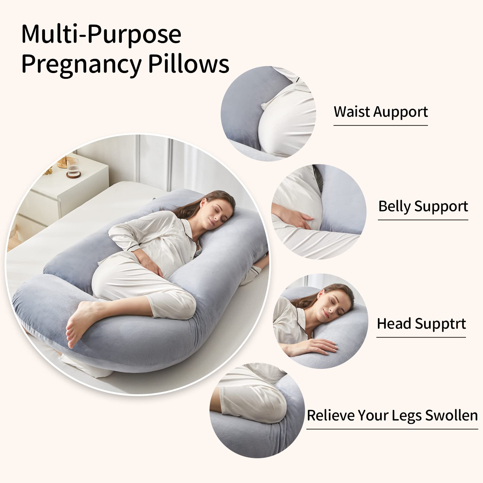 U Shaped Pregnancy Pillows for Sleeping, 57 Inch Maternity Pillow for Pregnant Women with Removable and Washable Velvet Cover, Full Pregnancy Body Pillow Support for Back, Hips, Legs, Belly