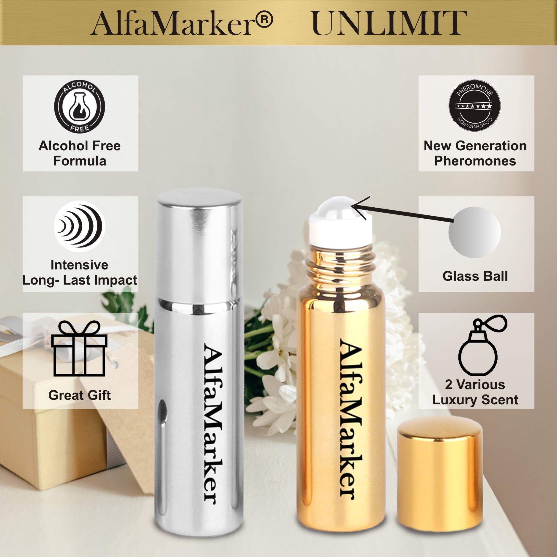 ALFAMARKER Unlimit Pheromones Perfumes for Women - Women`s Pheromone Perfume - Female Set 2x5ml- Mujer Perfume Concentradas con Feromonas - Great Holiday Gift