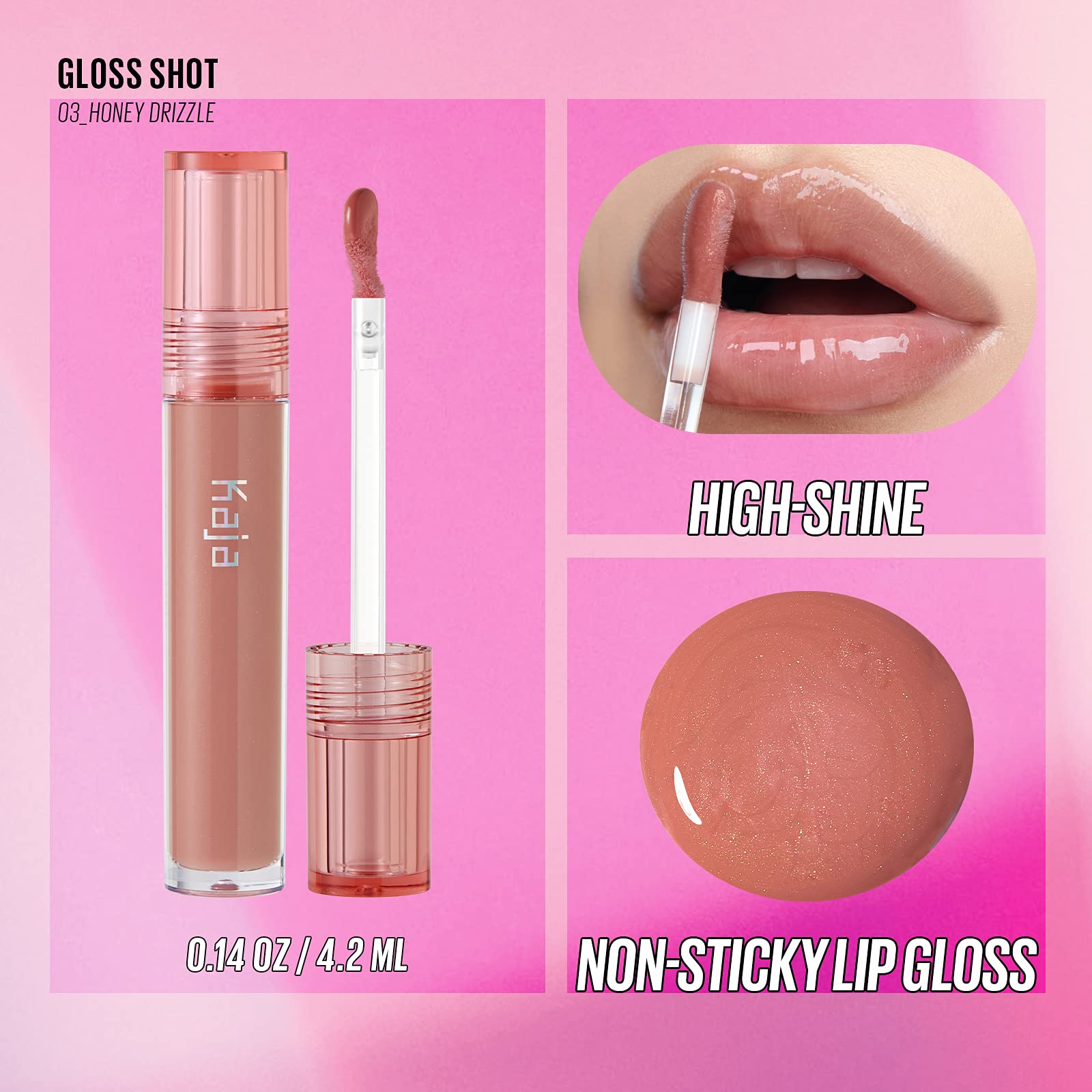 Kaja Lip Balm - Gloss Shot 03 Honey Drizzle | High Shine, Non-Sticky, with Jojoba Oil, Sheer, Hydrating, Juicy, Plumper Looking, Non-irritating, 0.14 FL Oz