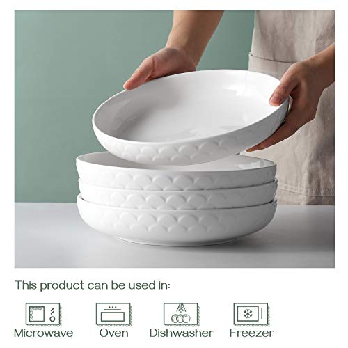 DOWAN Pasta Bowls, 54 oz Large Salad Serving Bowls, 10'' Plates Bowls Set of 4, White Ceramic Soup Bowls for Kitchen Meal Prep, Shallow Dishes Dinner Bowl Microwave Dishwasher Safe