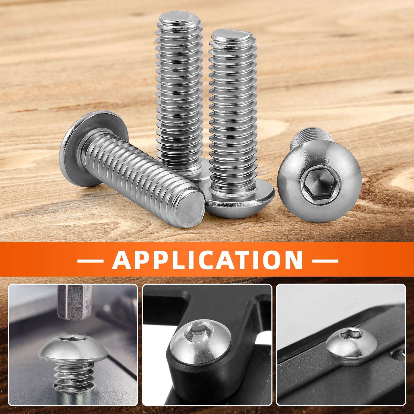 5/16-18 x 1" Button Head Socket Cap Screws, 304 Stainless Steel 18-8, Bright Finish, Coarse Thread Fully Threaded, Allen Hex Drive, 12 PCS