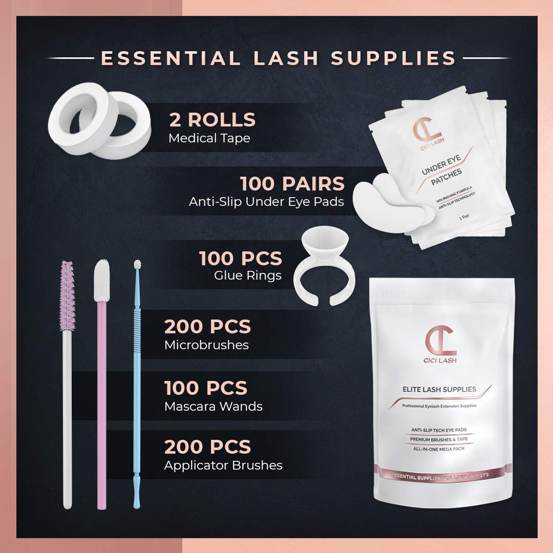 700 PCS Lash Extension Supplies Kit For Eyelash Techs | 100 Under Eye Pads | 200 Micro Brushes | 100 Disposable Mascara Wands | 200 Lip Brushes | 100 Glue Ring Holder | 2 Medical Tape | Eyelash Tools