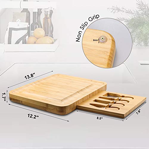 Bamboo Cheese Board and Knife Set, sungwoo Wood Charcuterie Servering Boards Set, Charcuterie Board Accessories, Cheese Plates, for Christmas Women Housewarming Day Wedding Thanksgiving