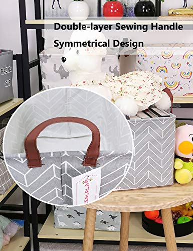 QUEENLALA Rectangular Laundry Hamper/Foldable Nursery Laundry Basket for Organizing/Storage Bin Baskets/Children Toy Office Bedroom/Toy Bin Closet Shelf Baskets(Rec-Grey Wheat)