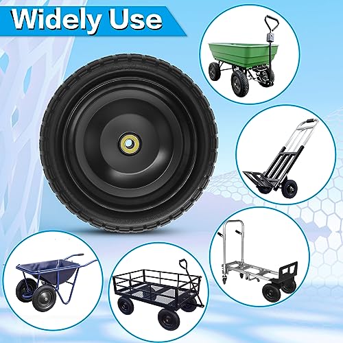 10 Inch 4.10/3.50-4" Solid Flat-Free Wheel with 5/8" Axle Borehole 2.1" Offset Hub for Garden Lawn Mover Wagon Trolley Dolly