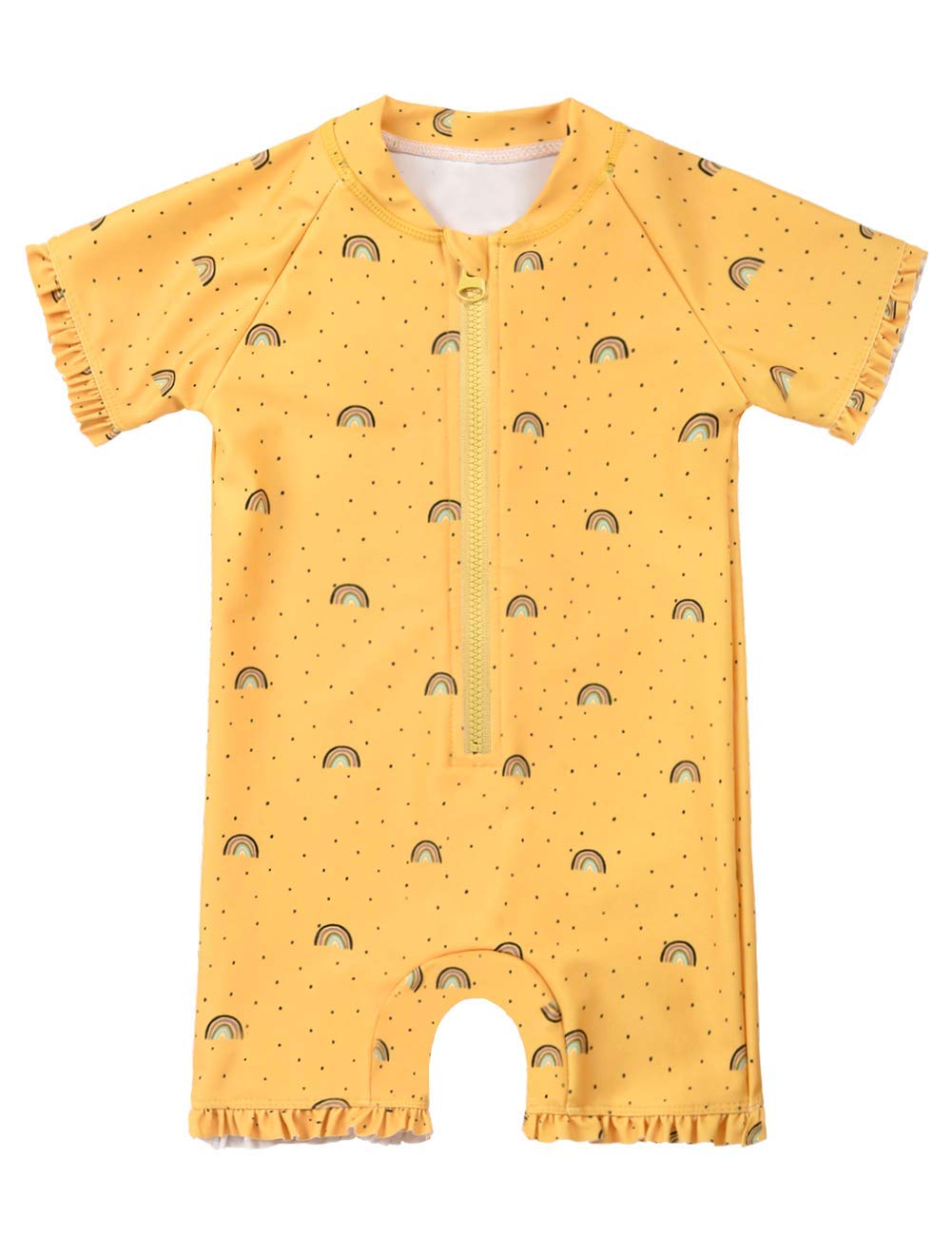 Cadocado Girl Short Sleeve Rash Guard Shirts One Piece Swimsuit UPF 50+ Sun Protection Swimwear,Yellow Print,2-3 Years