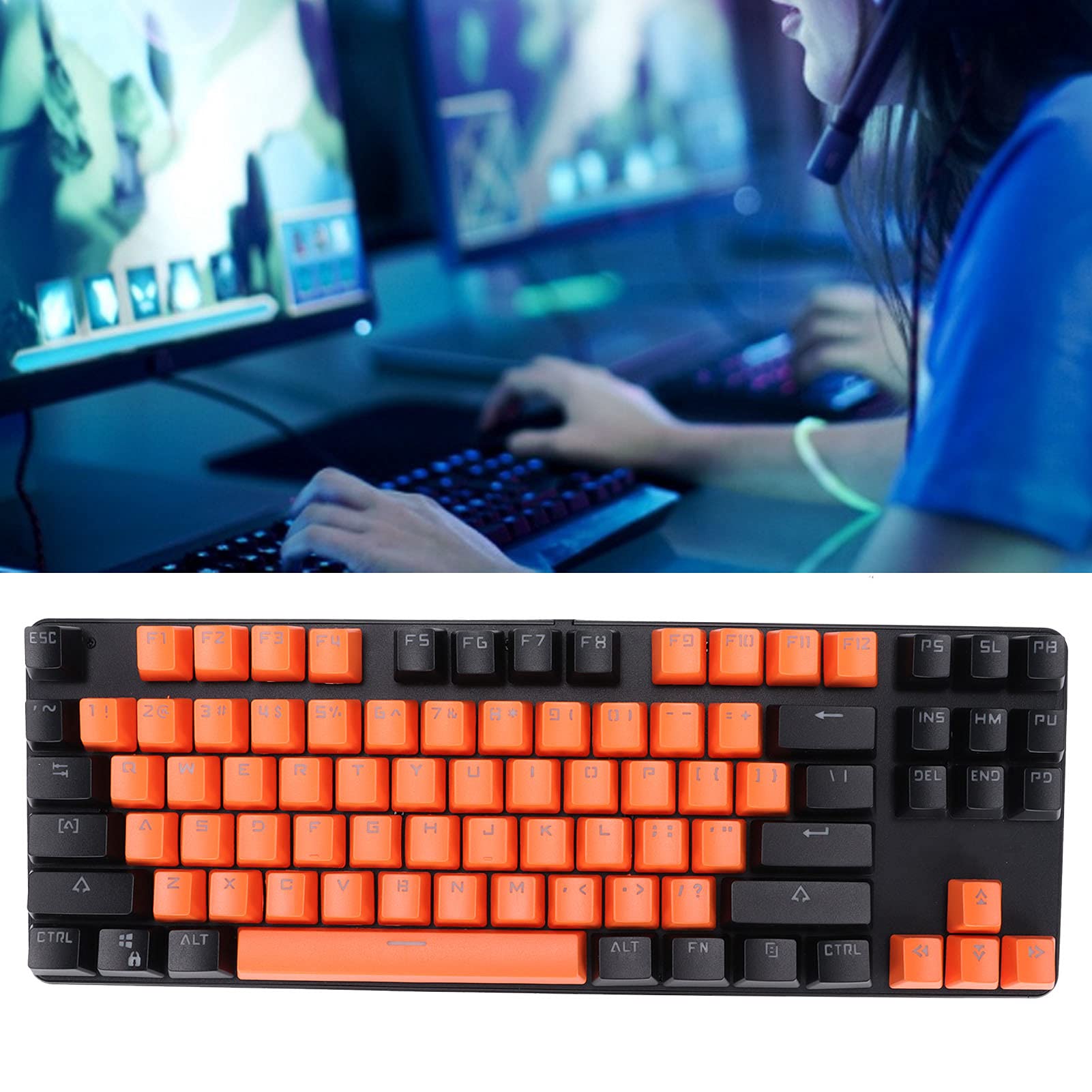 753 Wired Mechanical Keyboard, 87 Keys Blue Switch Two‑Tone Keycap Gaming Keyboard, Black & Orange Gaming Keyboard for PC Gamer Computer(75391b48gnask362)