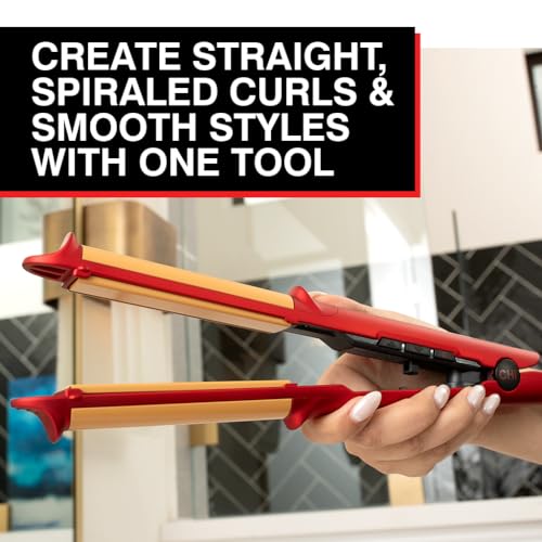 CHI 3-In-1 Hairstyling Iron, Versatile Styling Iron To Smooth, Curl, or Flip Hair, Adds Shine & Reduces Frizz, 1" Iron, Ruby Red