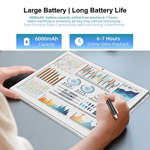 10 Inch Android 11 Tablet pc, 4 RAM 64GB ROM 128GB Expand, IPS HD,2.5D G+G Touch Screen,Google Certificated Wi-Fi Tablets,5MP Camera,Long Battery Life,Sliver-(Comes with Leather case) Silverā¦
