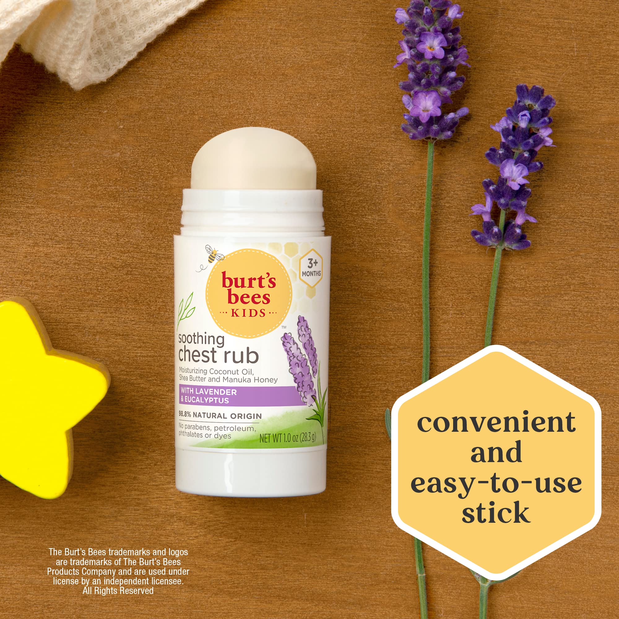 Burt's Bees Kids Chest Rub Stick, Coconut Oil, Shea Butter and Manuka Honey Lavender & Eucalyptus, White, 1 Ounce