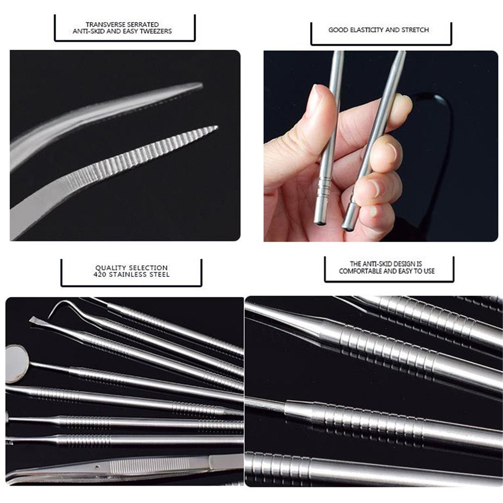 9Pcs Stainless Steel Dental Tools Dentist Teeth Clean With Leather Case