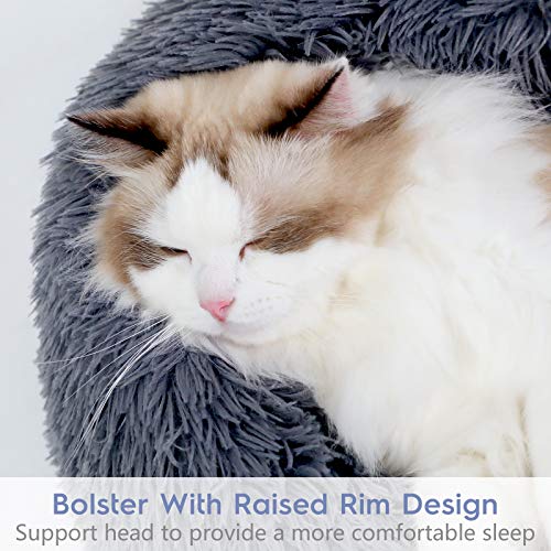 rabbitgoo Cat Beds for Indoor Cats, 20 inches Cat Bed Machine Washable, Fluffy Round Pet Bed Non-Slip, Calming Soft Plush Donut Cuddler Cushion Self Warming for Small Dogs Kittens, Dark Grey, Medium