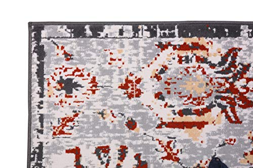 Furnish my Place Abstract Area Rug - 2 ft. x 4 ft, Dark Grey, Distressed, Floral Rug with Rustic Print
