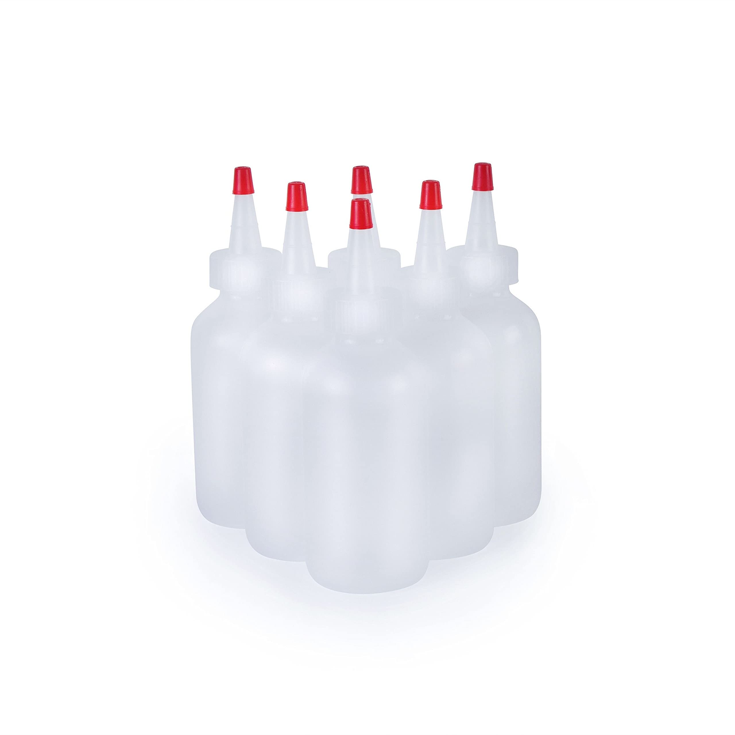 MHO Containers | 4 fl oz LDPE Plastic Boston Round Applicator Bottles with 24m Yorker Red-Tip Caps, Made in the USA - Pack of 6