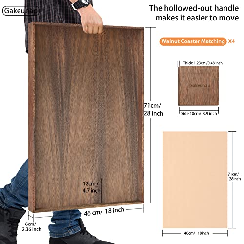 28x18'' Large Ottoman Tray,Walnut Wood Decorative Serving Tray with Handles for Breakfast,Dinner, Appetizers, Patio, Ottoman, Coffee Table, BBQ, Party β4 Coasters and 5 Greaseproof Papers for Free