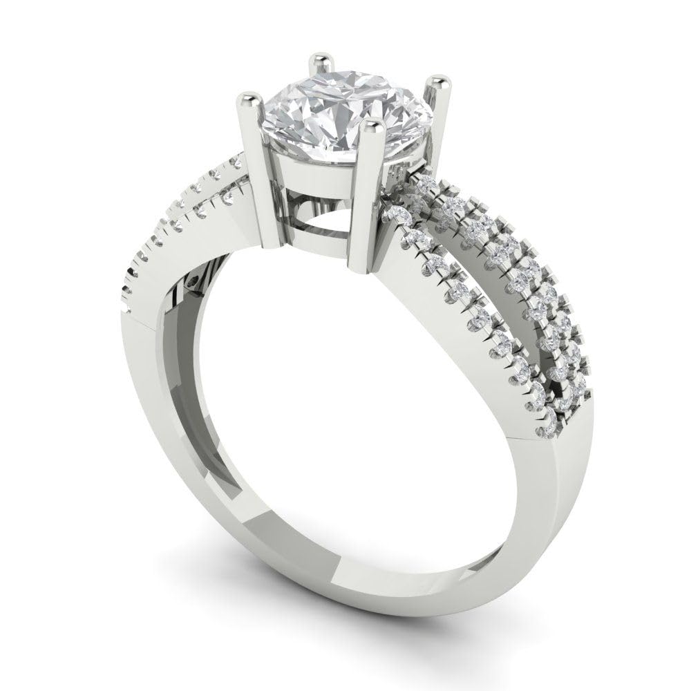 1.27 Ct Brilliant Round Cut Clear Simulated Diamond 14K White Gold Solitaire with Accents Engagement Anniversary Ring Size 10