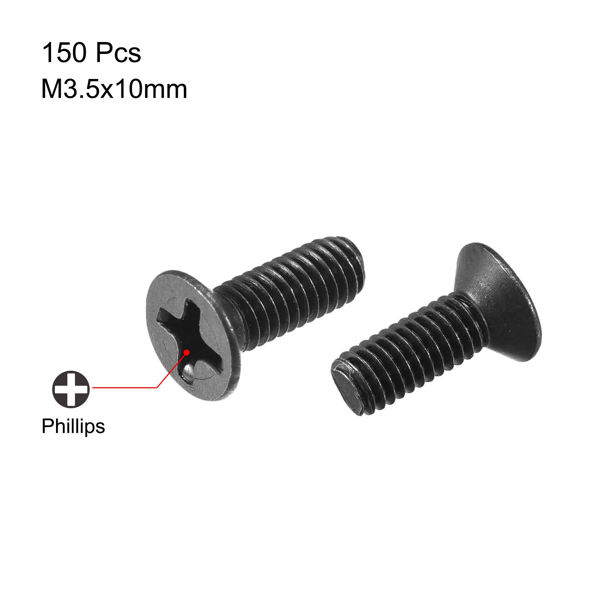 uxcell M3.5 x 10mm Phillips Screw Fastener Black for Laptop PC TV Fan Switch 150pcs
