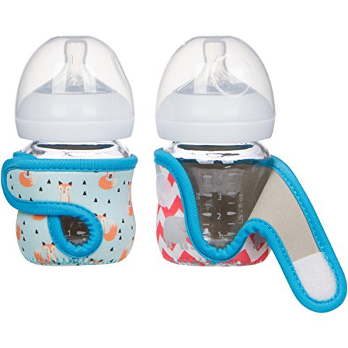 4oz (Set of 3 pcs) Miracle Bean Neoprene Baby Bottle Sleeves – Adjustable Sleeves. Glass Bottles – Improved Heat/Cold Retention – Moisture, Non-Slip Grip – Fox, Elephant and Heather Grey