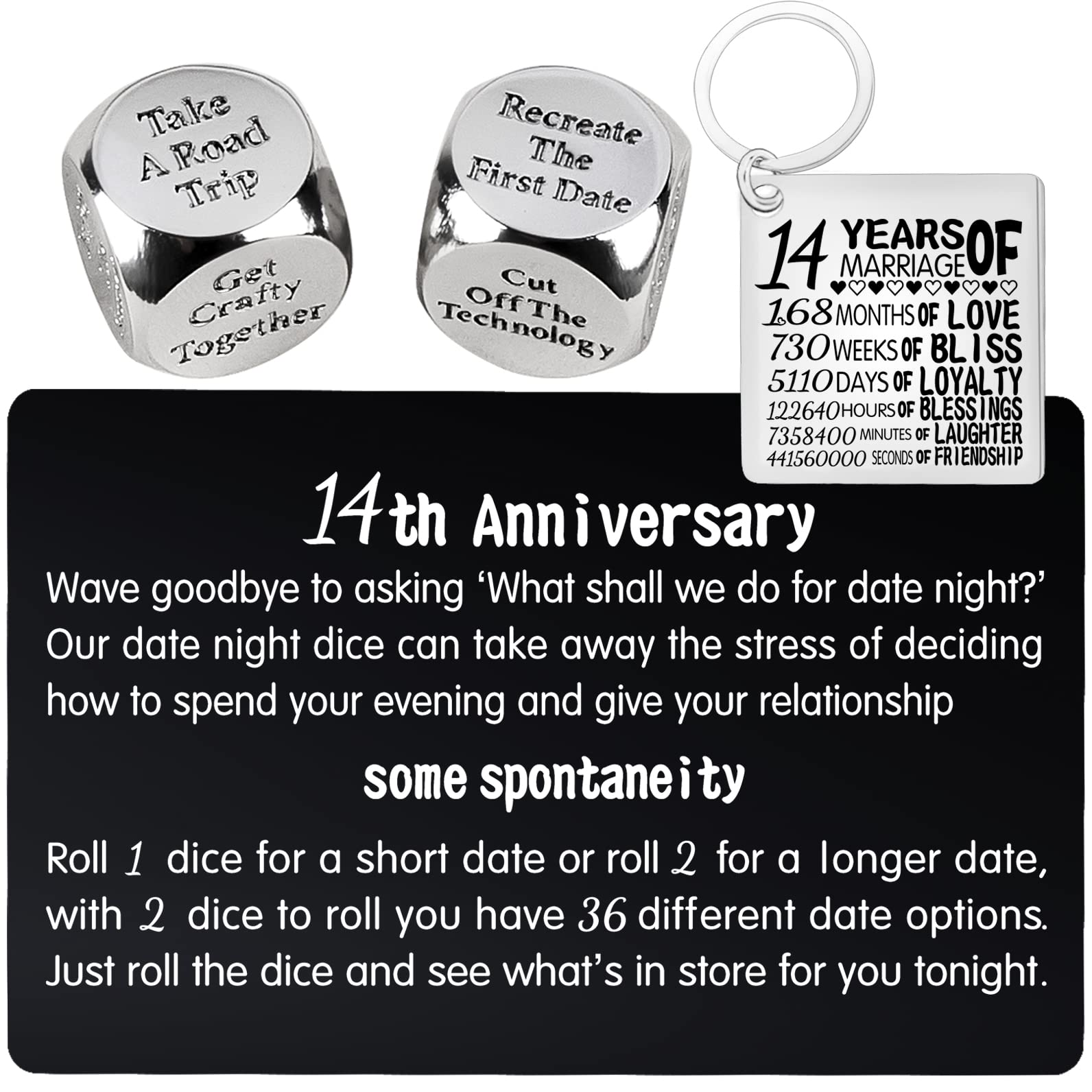 14th Anniversary Dice,14th Wedding Anniversary Dice for Couples,14 Years Anniversary Date Night Dice Gift,14 Years Anniversary for Her,14th Anniversary for Husband,14th Anniversary