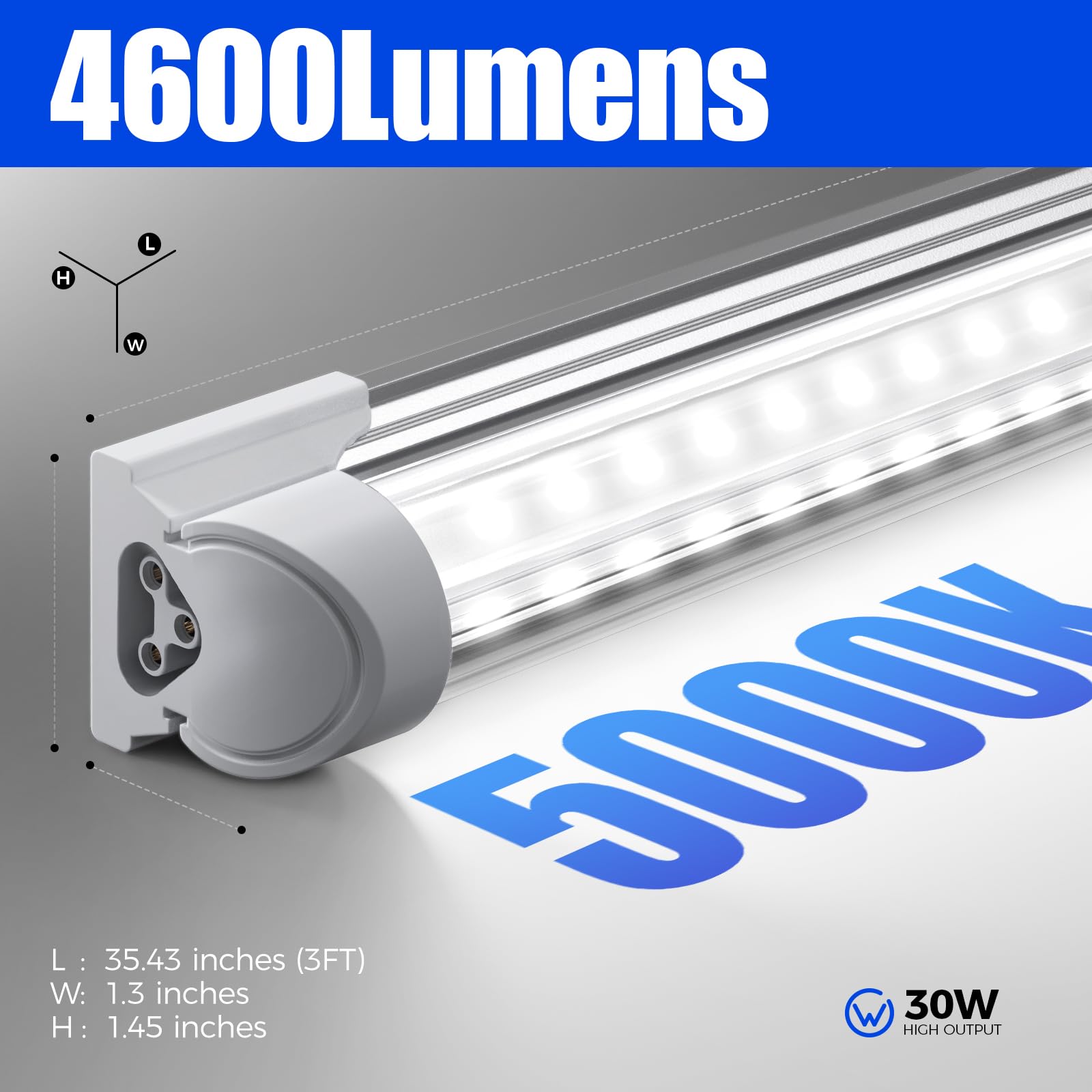 Barrina LED Shop Light, 3Ft 30W 4600LM 5000K, Daylight White Hight Output Linkable for Workshop, V Shaped Clear Cover T8 LED Shop Lights for Garage, 3 Foot (Pack of 6)