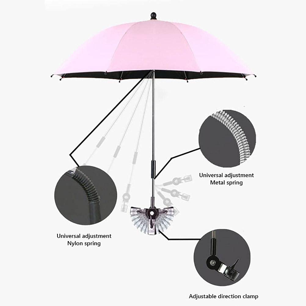 ICRPSTU Universal Pushchair Parasol Umbrella,Pram Parasol with Clamp Buggy Umbrella with Adjustable Clip on UV Protection Umbrella for Wheelchair Users Chair for Children (Black)