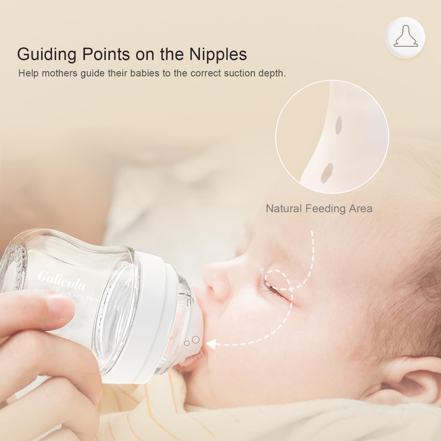 Gulicola Natural Glass Baby Bottle Newborn Set, 3 oz and 5 oz with Extra Slow Flow & Slow Flow Nipple, Anti Colic, 0-3 Months, 2 Pack - White